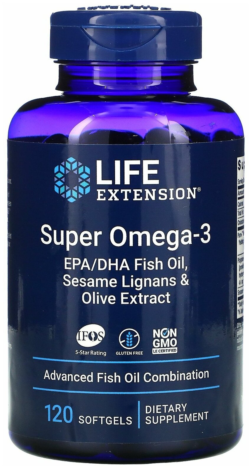LIFE Extension Super Omega-3 EPA/DHA Fish Oil Sesame Lignans Olive Extract 120 Softgels