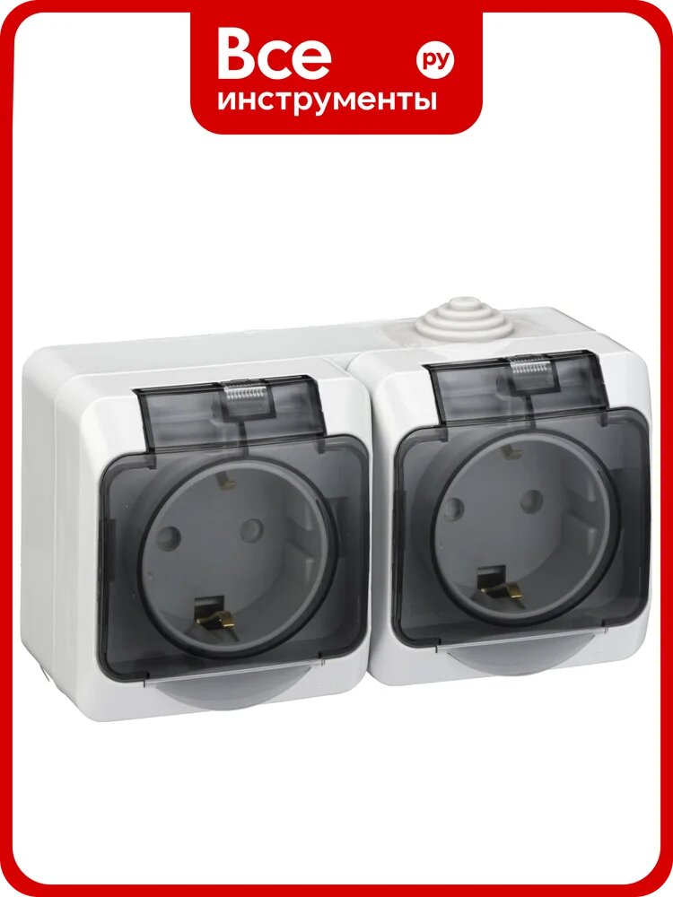 Блок, Systeme, Systeme Electric ОП Этюд IP44 сер. 2-м розетка с заземл. защ. шторки SchE PA16-244C, серый, (ранее