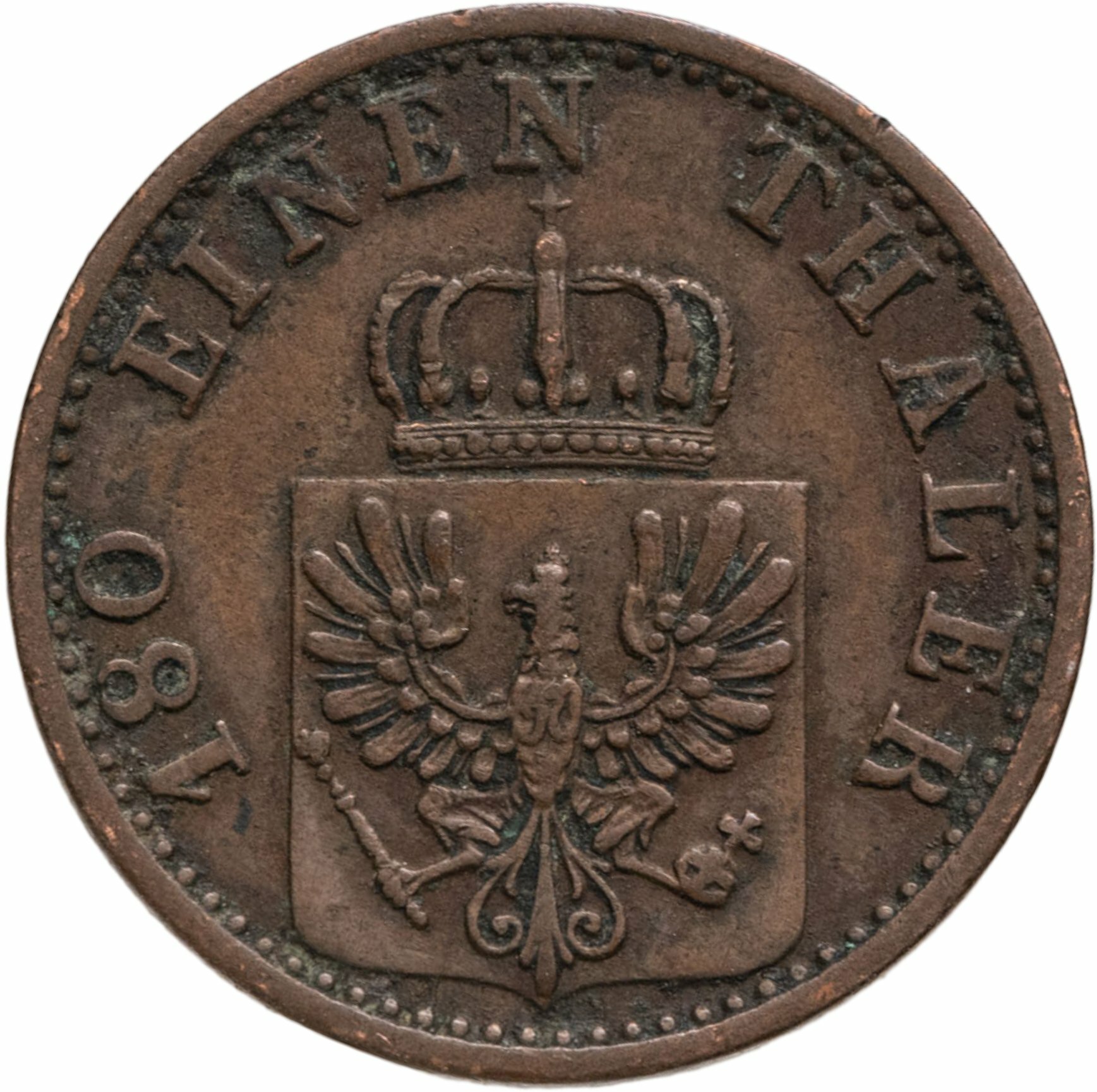 Германия, Пруссия 2 пфеннига 1868, знак монетного двора: "C" - Франкфурт-на-Майне, Медь, в сохранности VF-XF