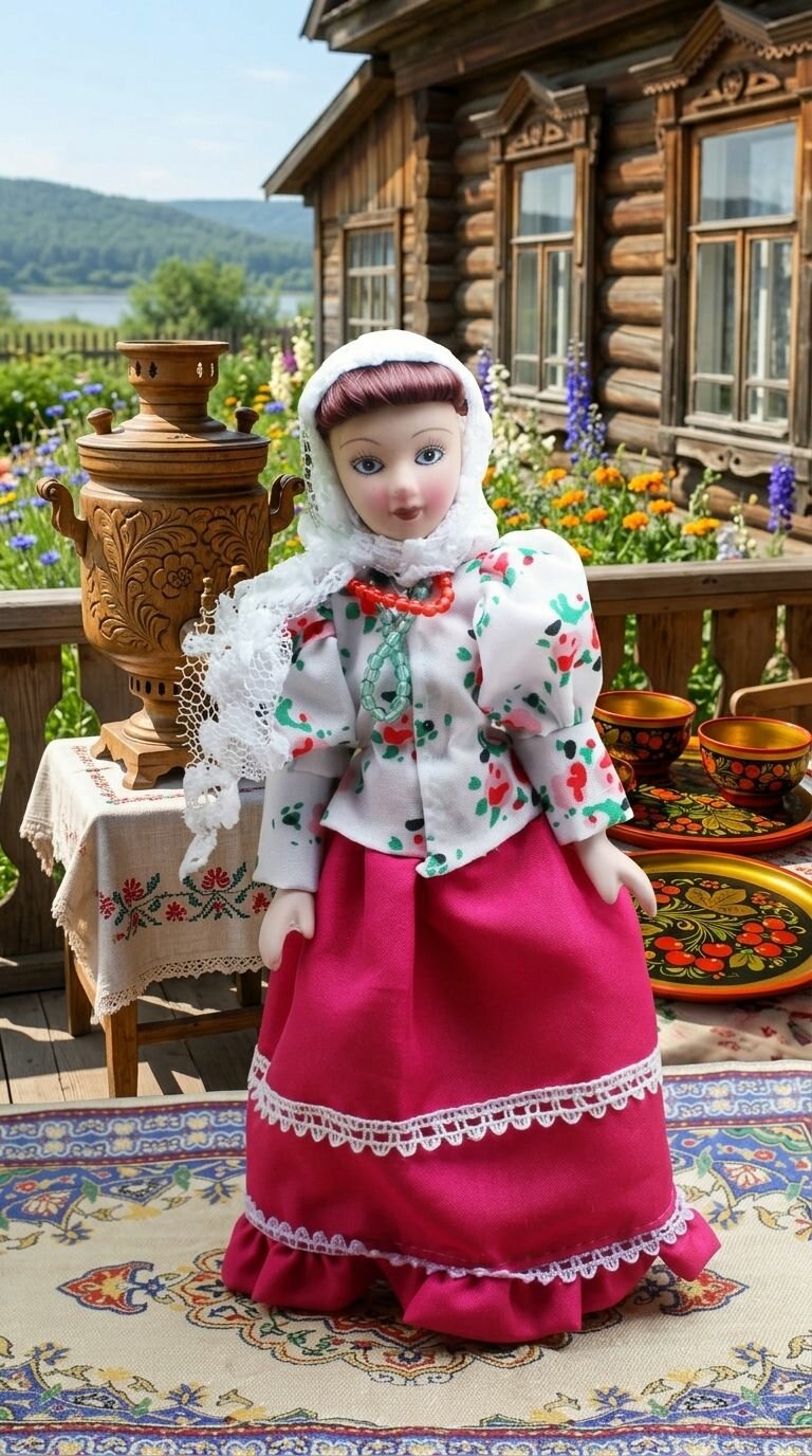 Кукла коллекционная в летнем костюме амурской казачки