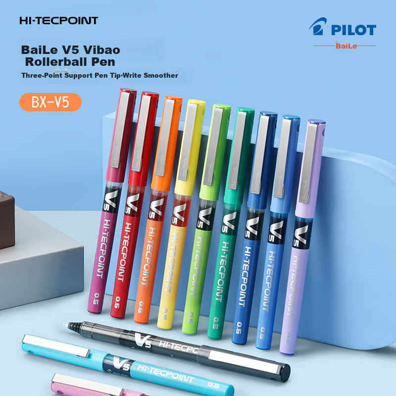 PILOT BX-V5 Черная гелевая ручка 0.5 мм прямой жидкий ролик для школьных экзаменов комплект из 3 шт Цвет：Черный 0.5 мм