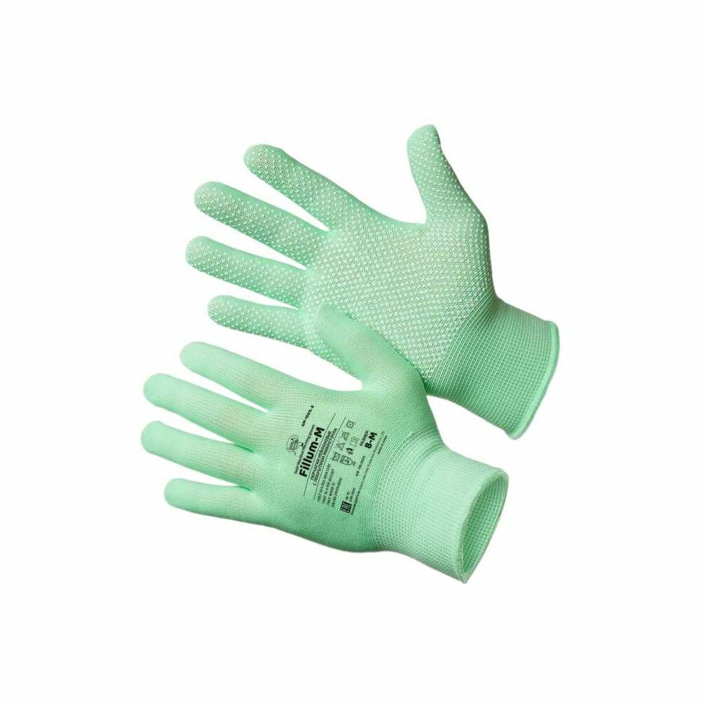 Перчатки нейлоновые GOLD MANIBUS Green Edition с покрытием микроточка р.8 (M) 12/240 GM-1001L-8 Fillum-M