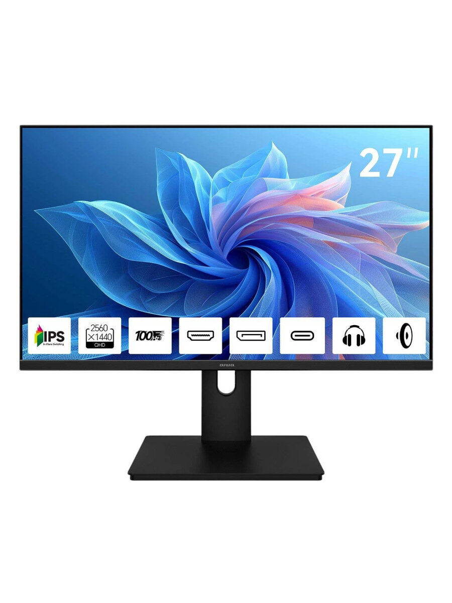 Монитор 27" AIWA MQ271A черный (IPS, 2560x1440, 178°/178°, 300cd/m2, 1500:1, 4ms, 100Hz, HDMI, DP, USB-C, MM) (MQ271A)