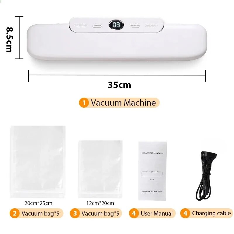 Автоматический вакуумный упаковщик для кухни US standard, White