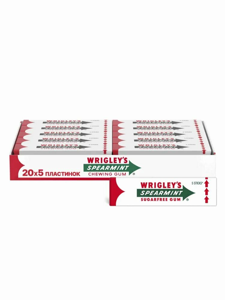 Жевательная резинка без сахара Wrigley's Spearmint Мята, набор жевательных резинок 20 пачек по 13 г