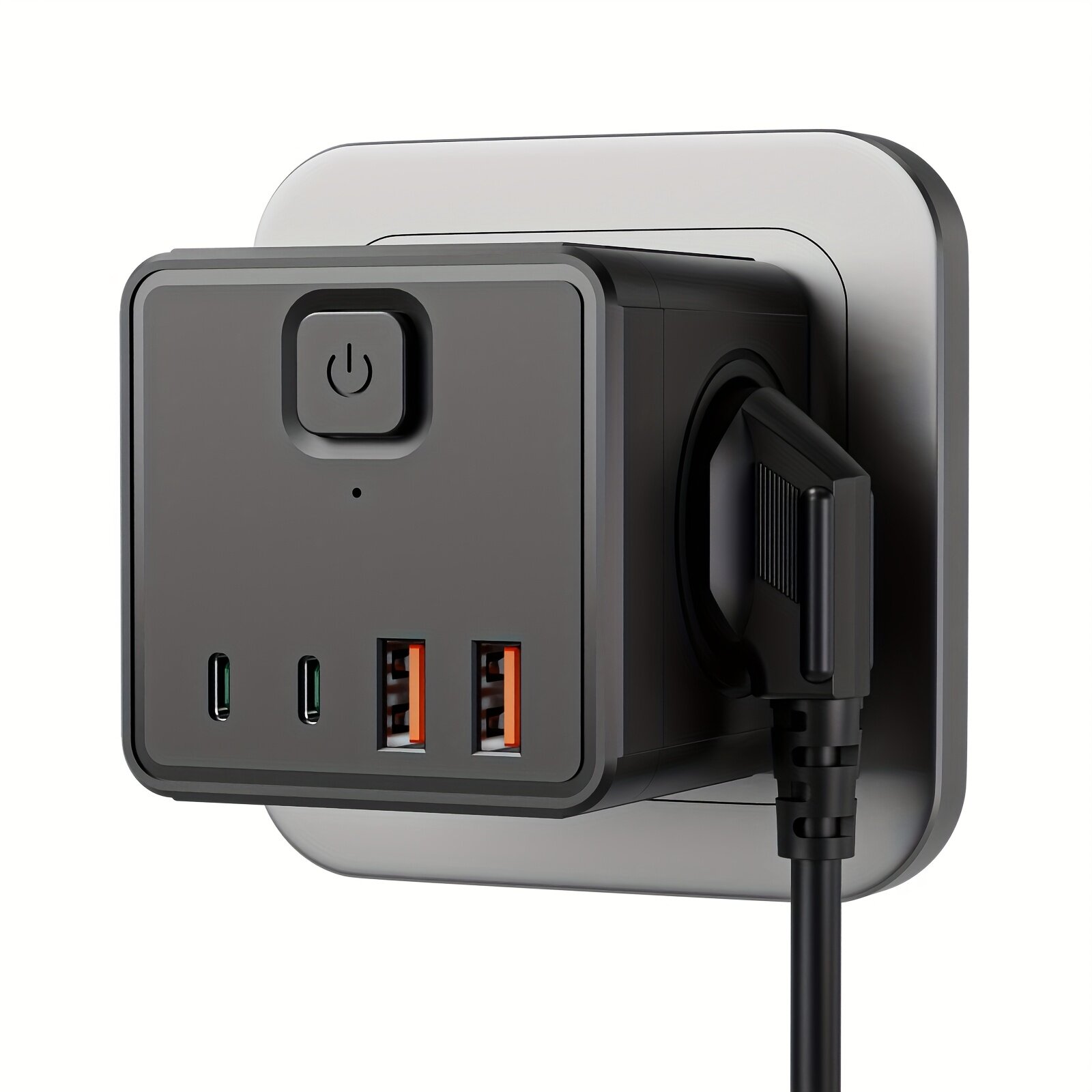 EU настенная розетка 7-в-1, 3 розетки AC, 2 USB, 2 Type-C, с выключателем, черный
