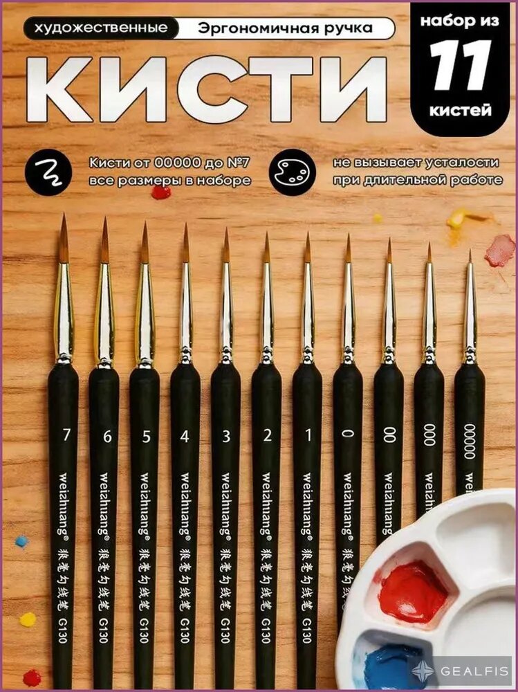 Набор кистей для моделирования миниатюр, 11 шт