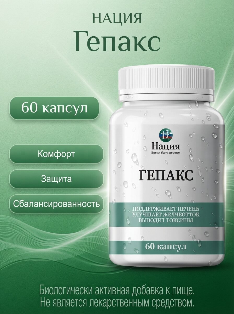 БАД для поддержки печени Нация. Гепакс, банка 60 капсул