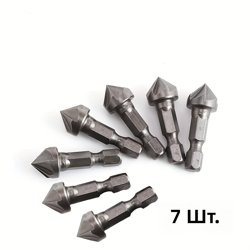 Сверло с потайной головкой и шестигранным хвостовиком, 7 штук, для деревообработки