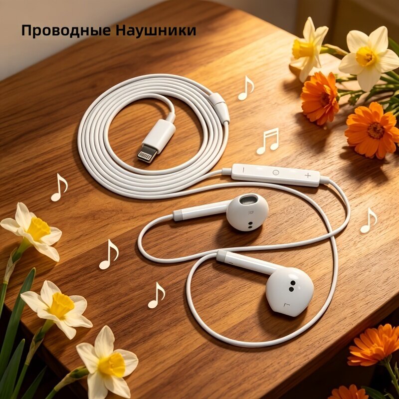 Проводные наушники со встроенным микрофоном и регулятором громкости, Plug and Play, для iPhone 6/8/12/14 Pro Max/Xs/Xr/X/7/8 Plus, белый, разъем 8Pin