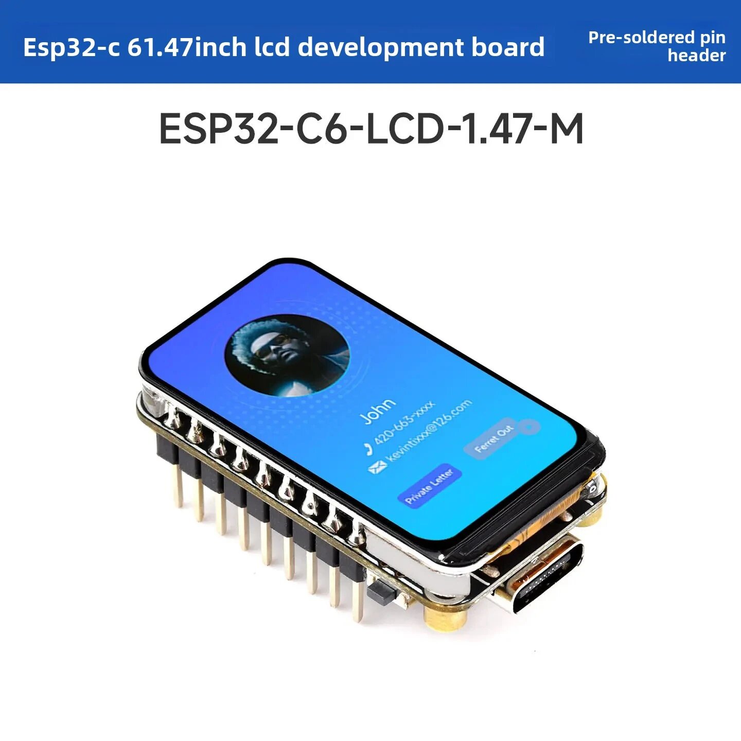 Плата для разработки дисплеев ESP32-C5-LCD-1.47 с 32-битным процессором RISC-V, C6 presoldered