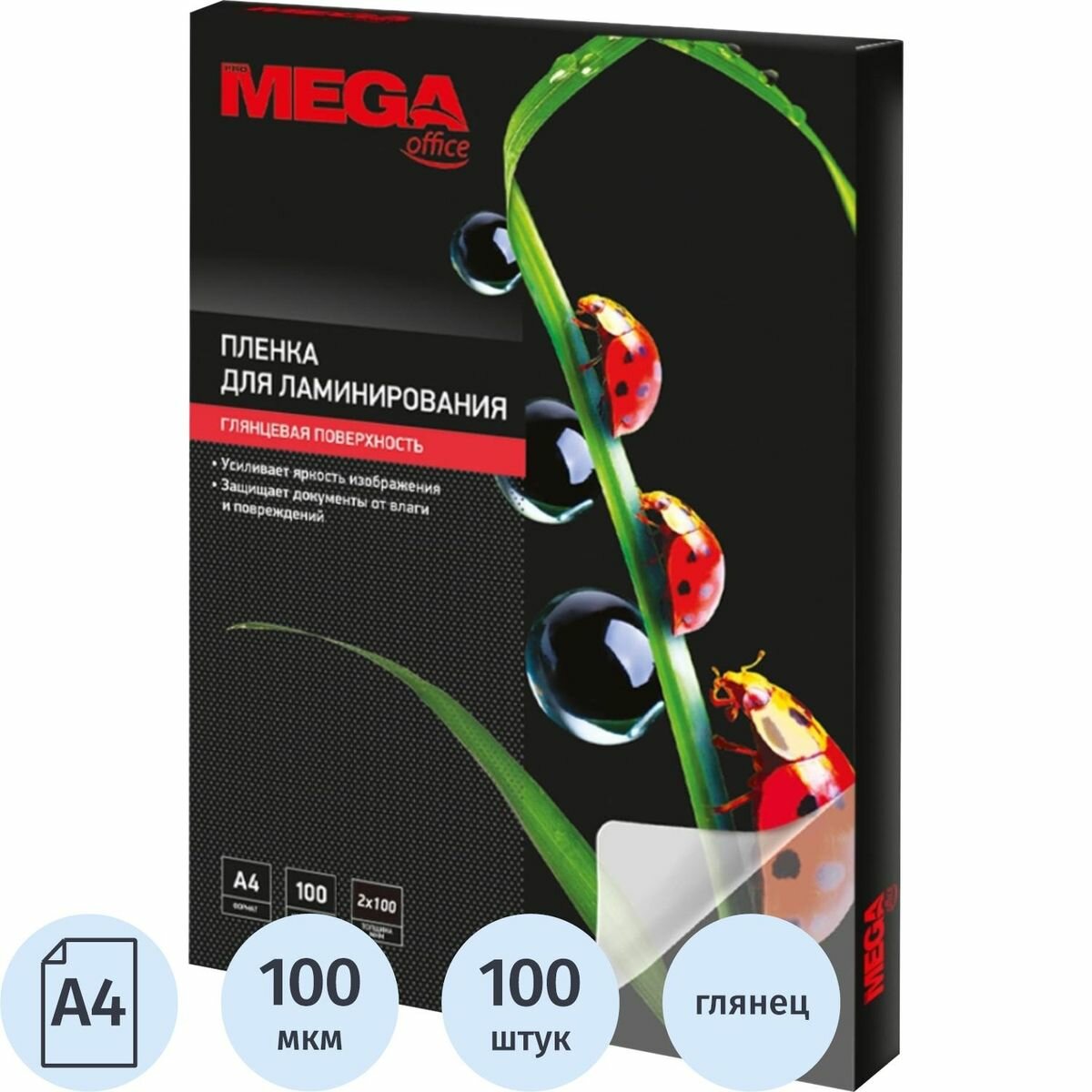 Пленка для ламинирования ProMEGA Office, 100мкм, А4 (216x303мм), глянцевая, 100шт.