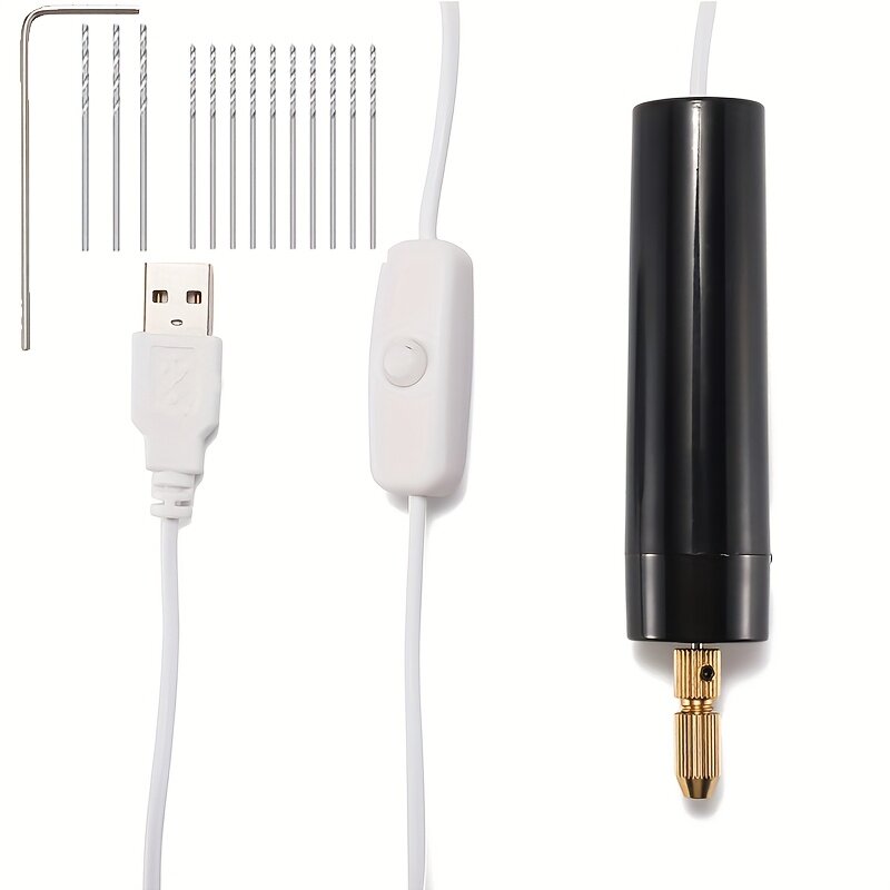 Набор мини-электродрелей 15 шт, USB-питание, черный, для сверления жемчуга, перфорации и шлифовки