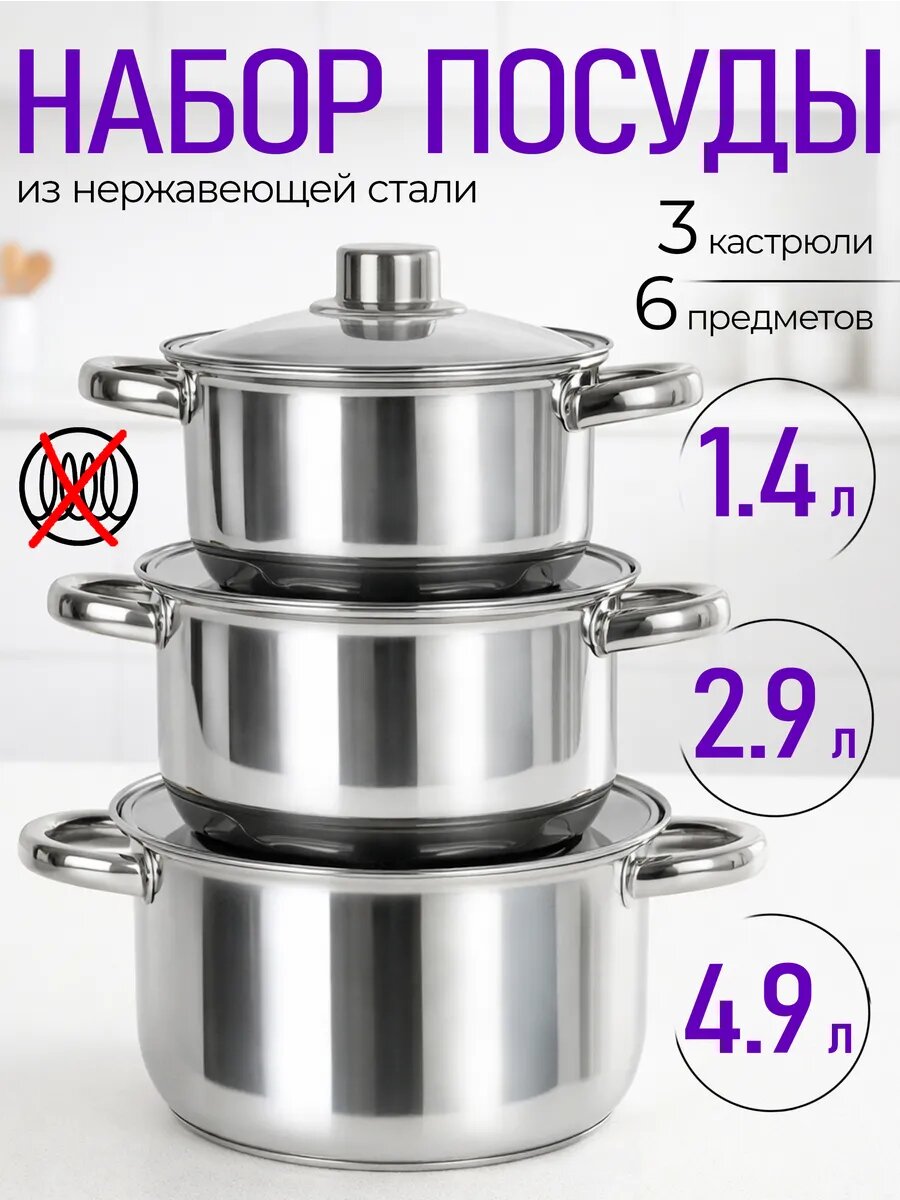 Набор посуды для плиты 6 предметов