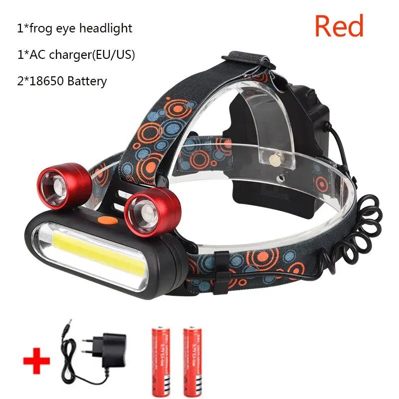 Налобный фонарь POCKETMAN USB зарядка 2*XPE+COB LED 3 режима Red-A2