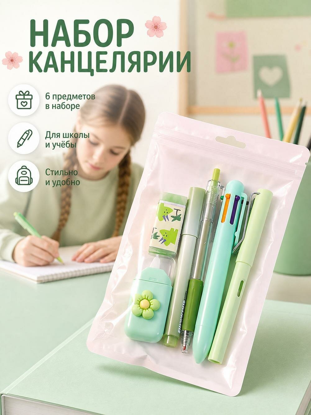Набор канцелярских принадлежностей, набор из 6 предметов, подарочный к началу учебного года, сезон начала года
