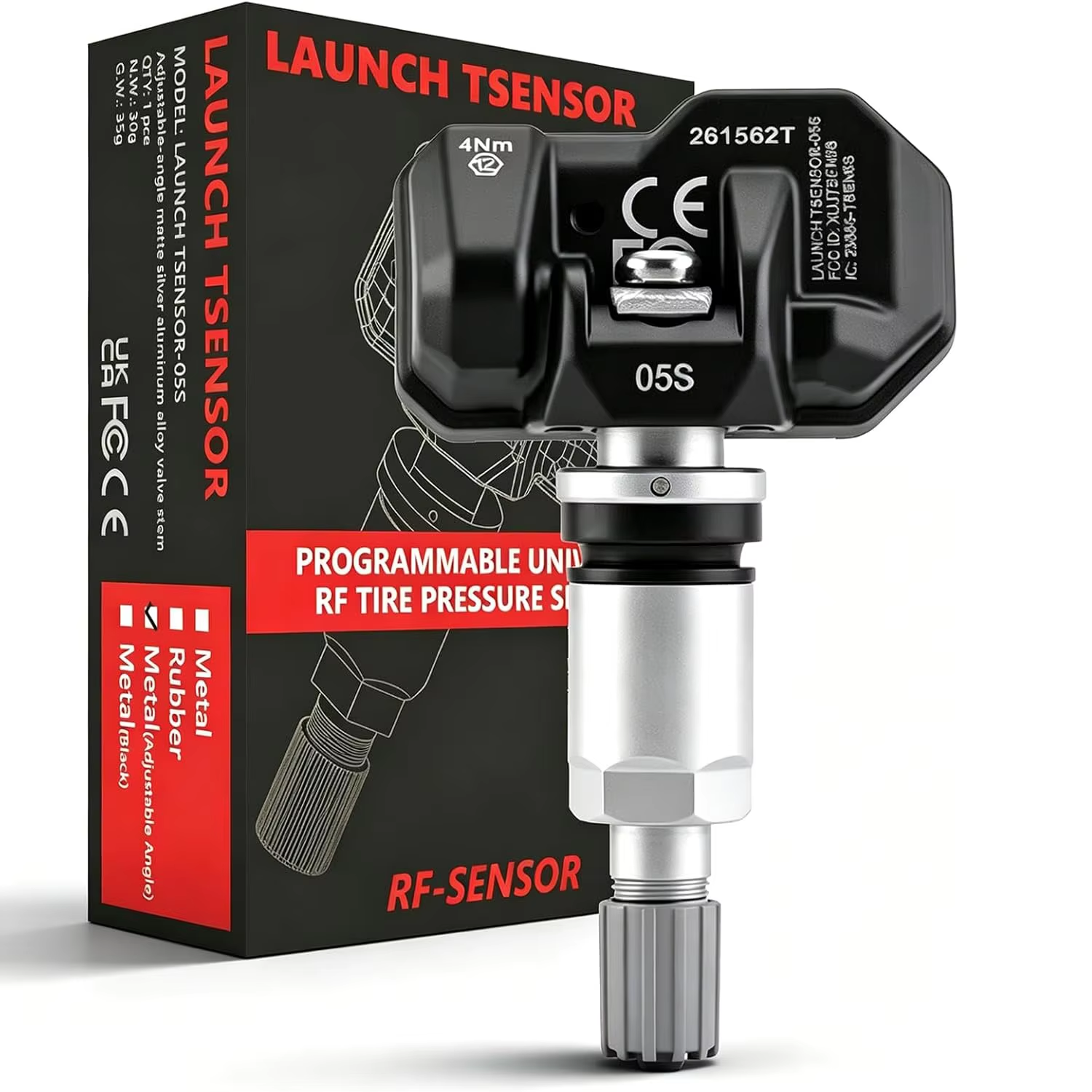 [Комплект из 4 шт.] Универсальный датчик TPMS LAUNCH X431 TSENSOR-05S с металлическим клапаном (315 МГц + 433 МГц)