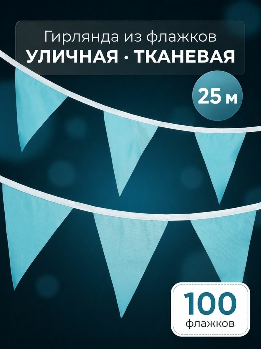 Флажки гирлянда уличная, бирюзовая гирлянда растяжка на день рождения, на праздник, для кемпинга, для беседки уличная , 25 м.