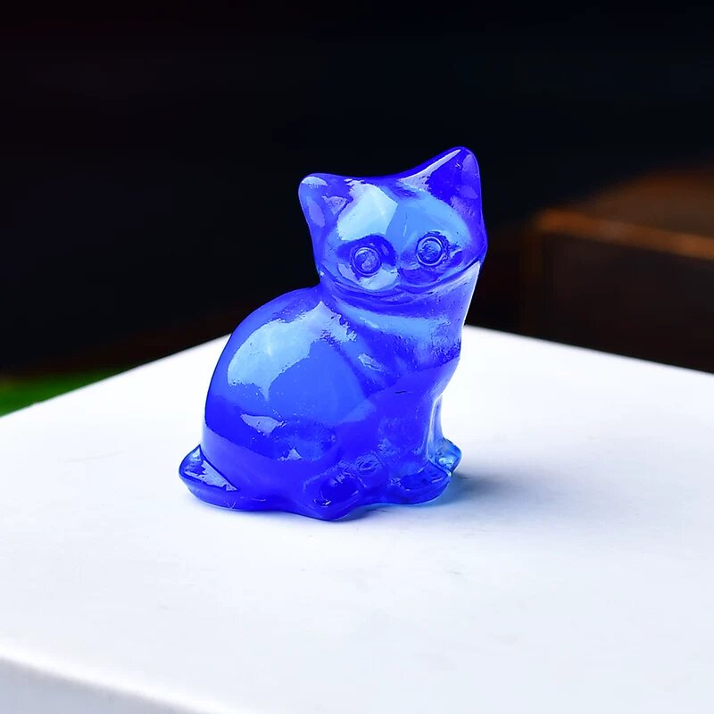 Ручная работа кошачья фигурка из синего опала, декор для стола в доме и офисе, натуральный кристалл