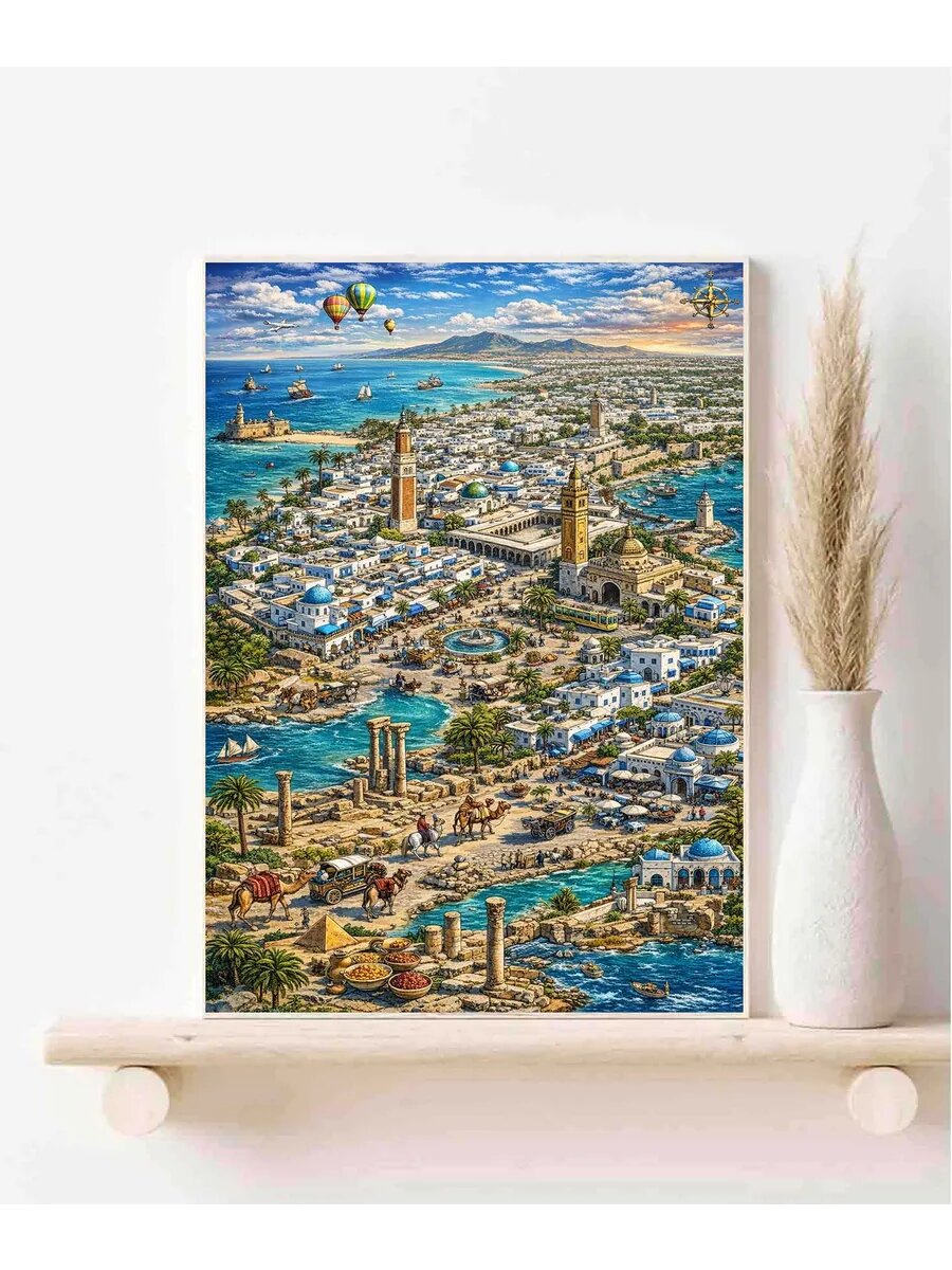 Тунис, Тунис, Fantasy Map, Карта, Плакат 30x42см