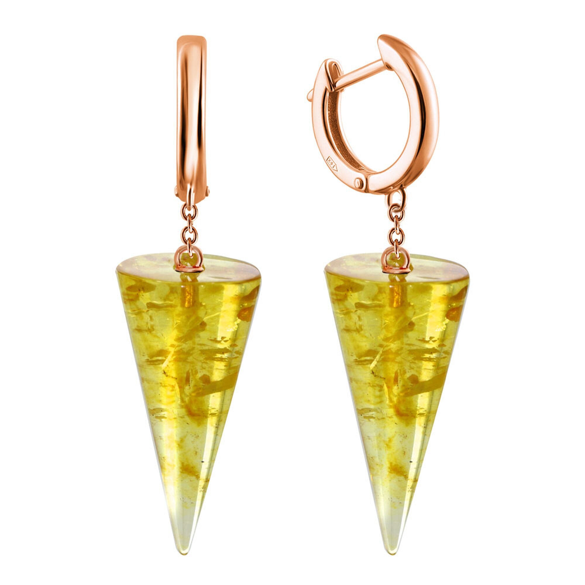 Серьги, серебро, 925 проба, золочение, янтарь