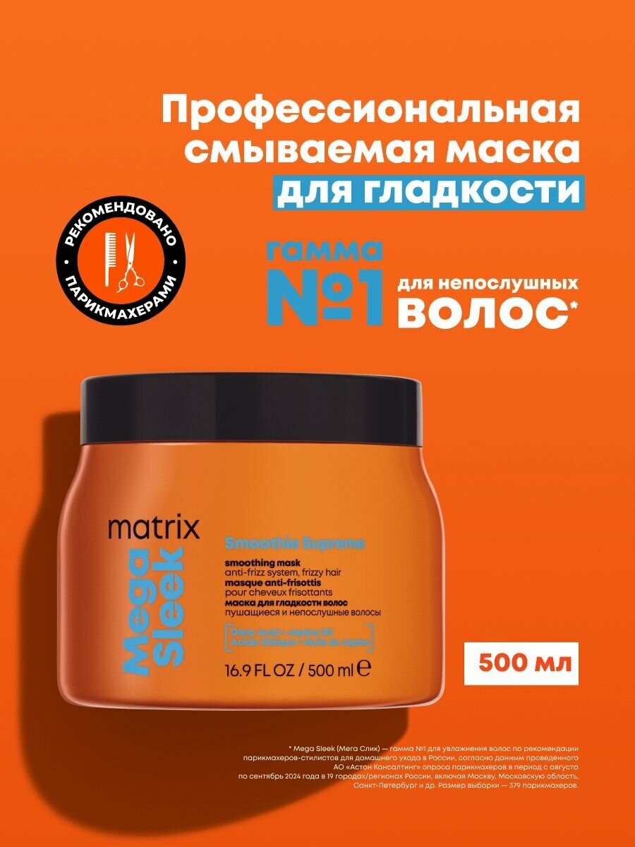 Matrix Профессиональная маска Mega Sleek для гладкости и контроля пушистости непослушных волос, 500 мл