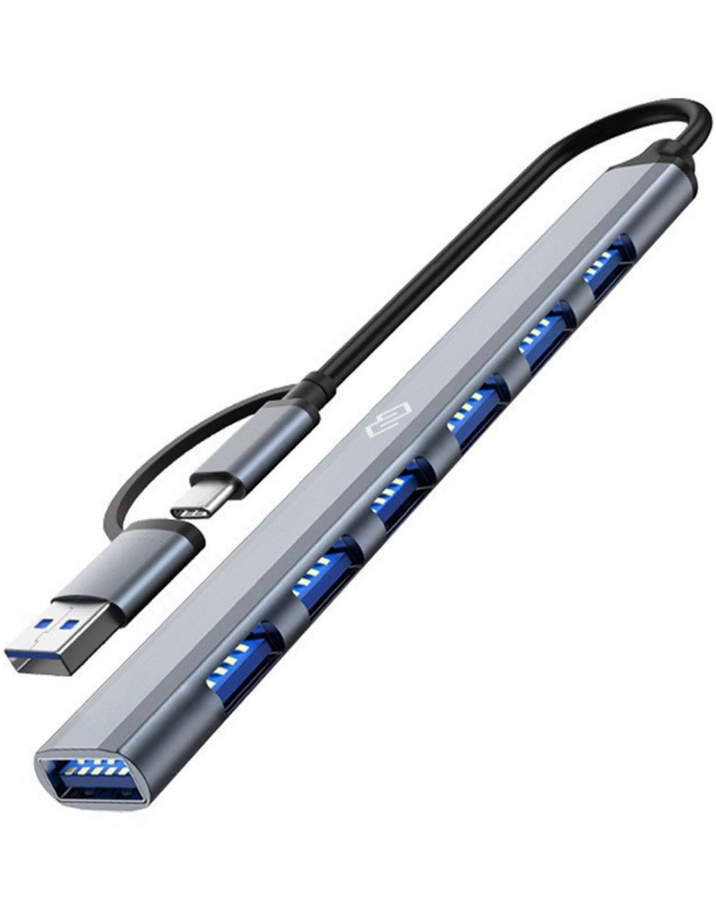 Хаб (док-станция, USB-разветвитель) Digma DHUB-7USB-AC-3.0, серебристый
