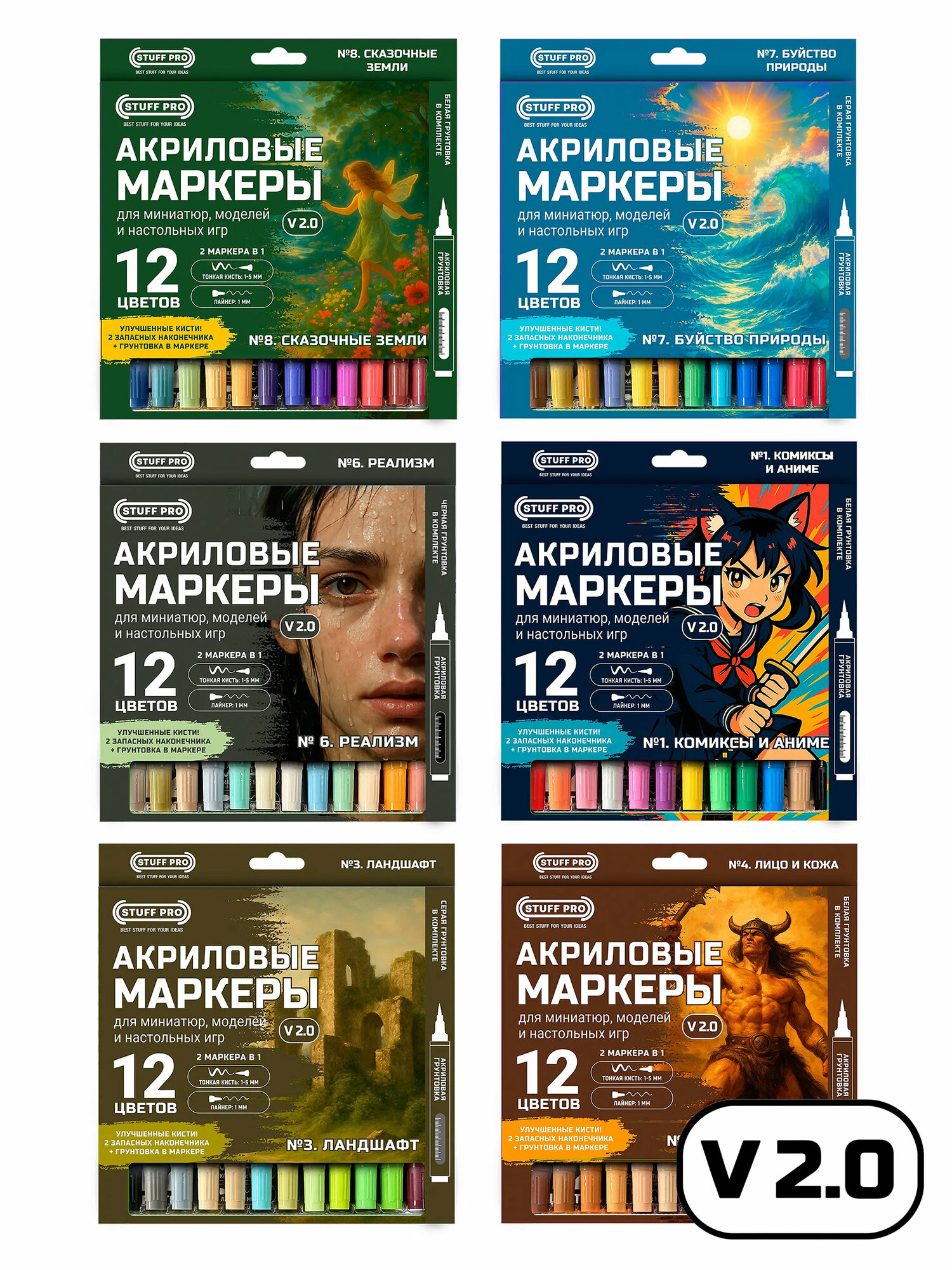 Набор акриловых маркеров STUFF PRO для миниатюр и настольных игр Универсальный комплект 2.0