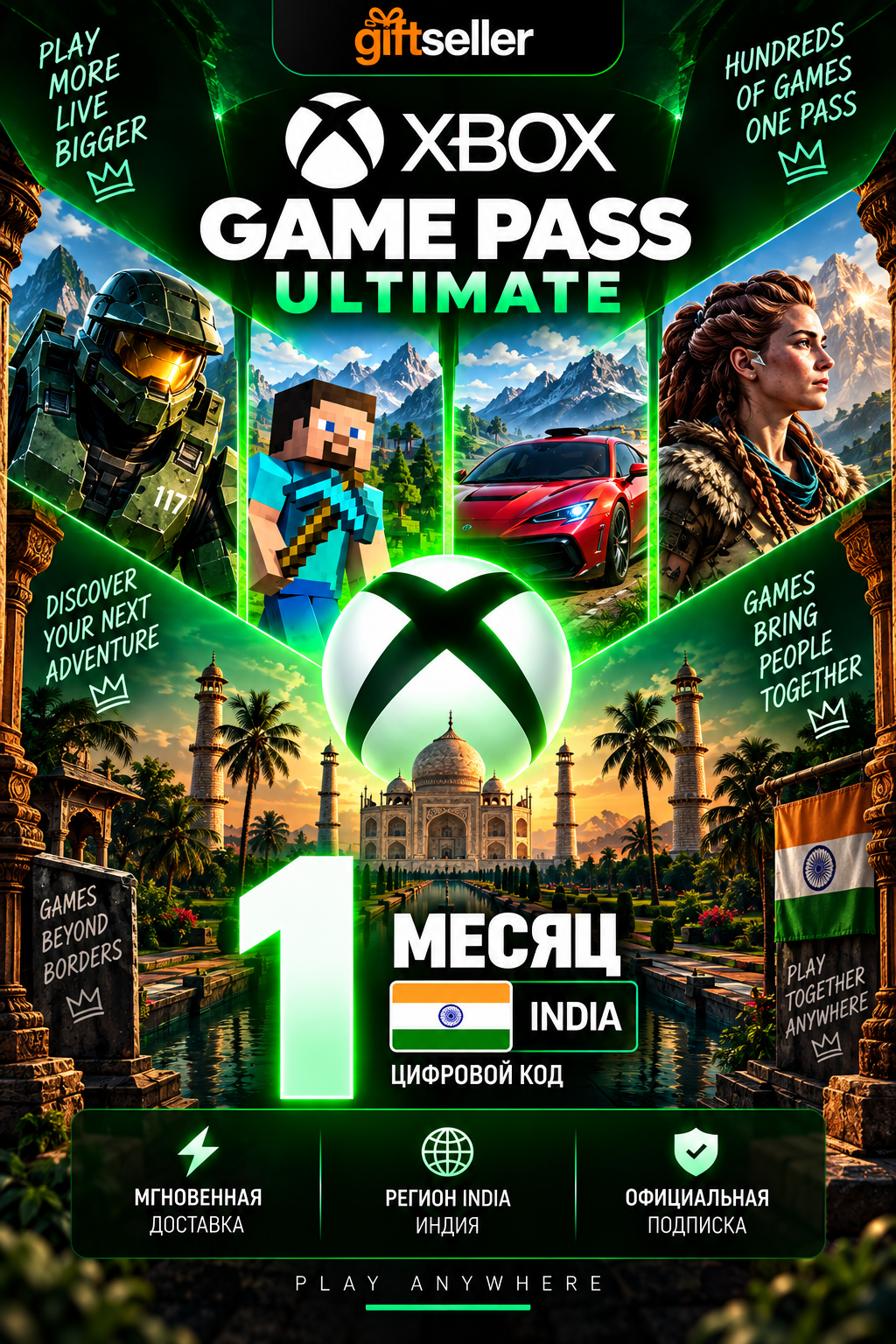 Xbox Game Pass Ultimate 1 месяц India / цифровой код подписки / Game Pass Ultimate Индия