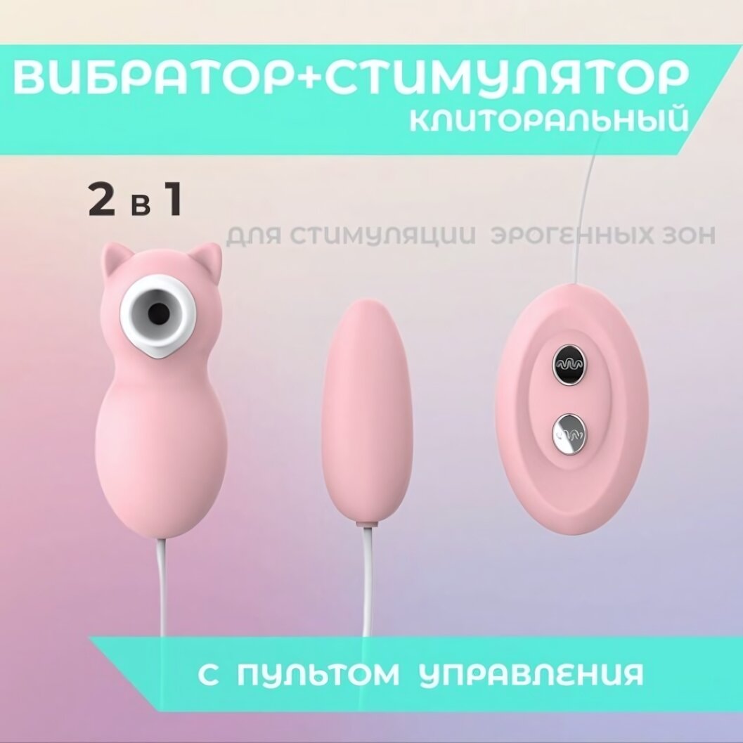 Виброяйцо ROSYLAND 2 в 1 с клиторальным стимулятором, розовое, USB-провод с пультом
