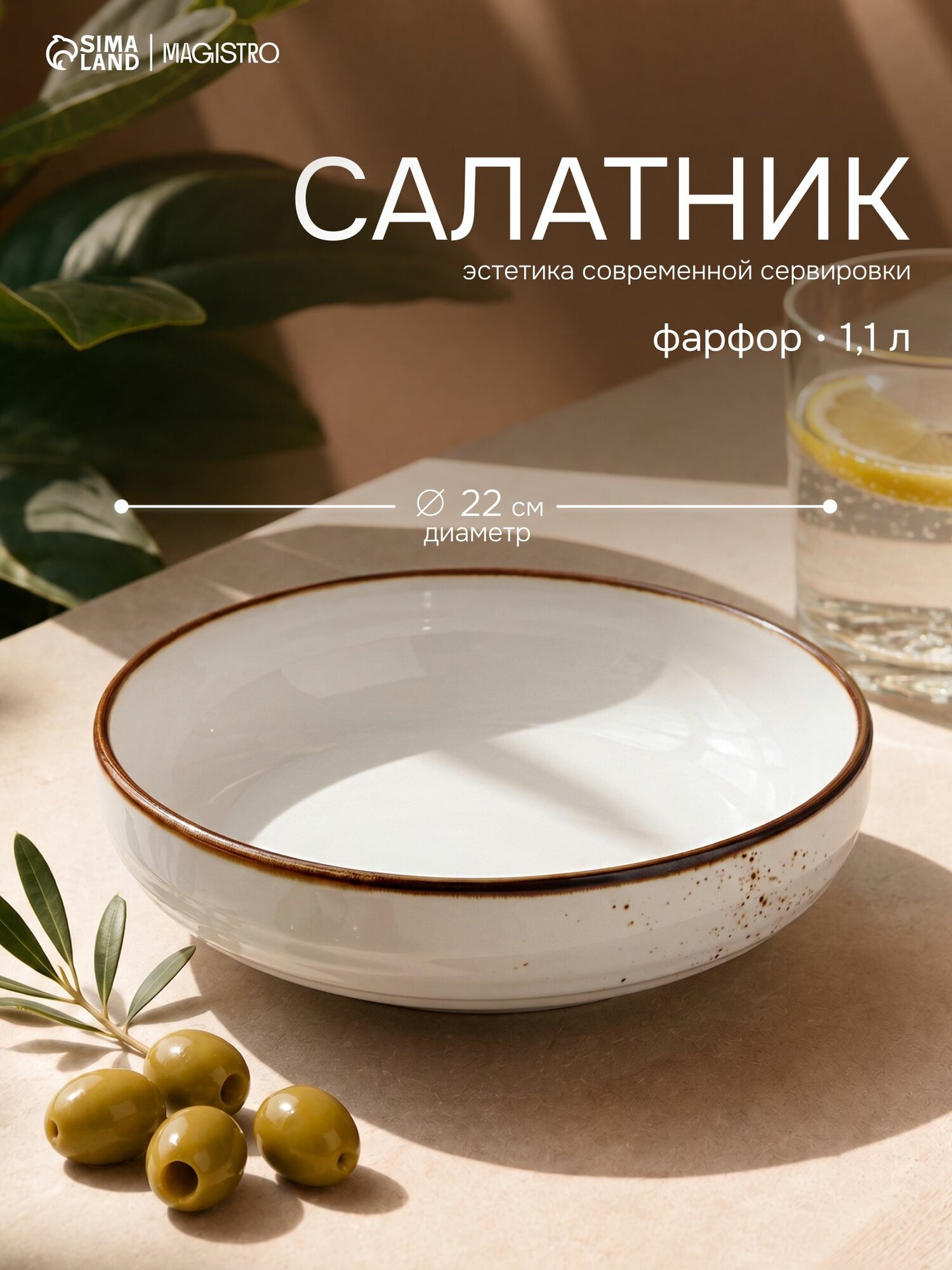 Тарелка глубокая, объем 1,1 л, фарфоровая, Magistro "Церера", диаметр 22 см