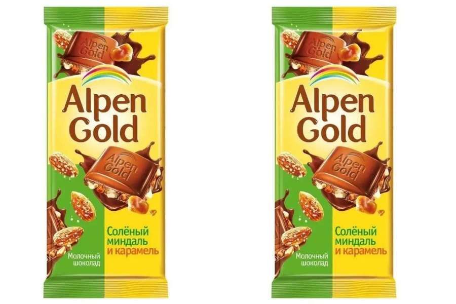 Альпен Голд Молочный шоколад с соленым миндалем и карамелью, 80 г, 2 шт