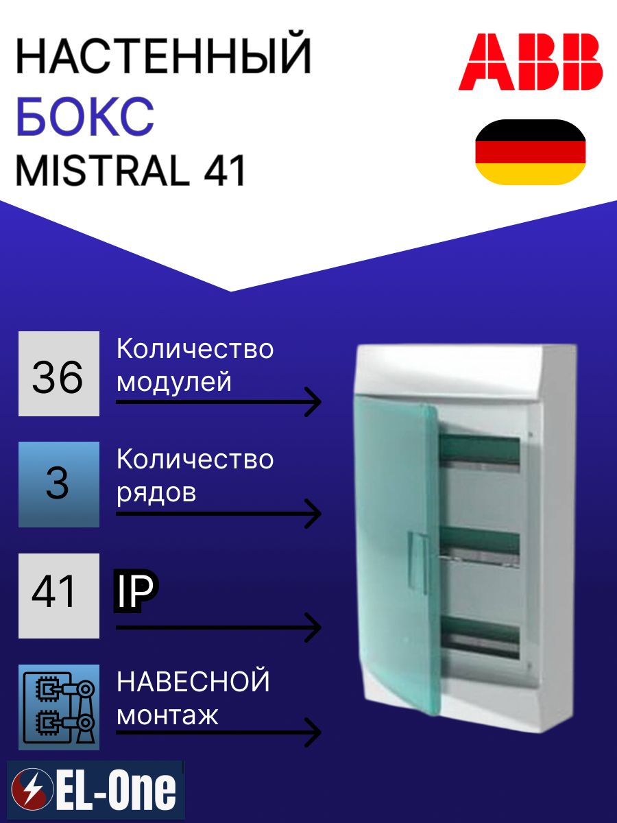 Бокс настенный Mistral41 на 36 мод. зеленая дверца (с шиной)