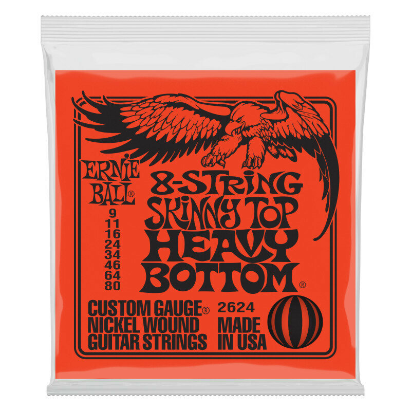 Струны для 8-струнной электрогитары ERNIE BALL 2624 Nickel Wound Skinny Top Heavy Bottom Slinky 8 (9-80)