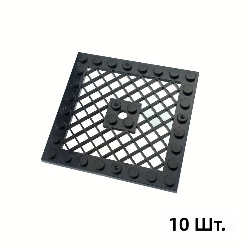 Пластиковые строительные блоки 8x8 в армейском стиле, набор из 10 шт. черного цвета, сетчатые напольные элементы с красными выступами, реалистичный дизайн и прочная конструкция для детских конструкторов, подходят для игр в помещении и на ул