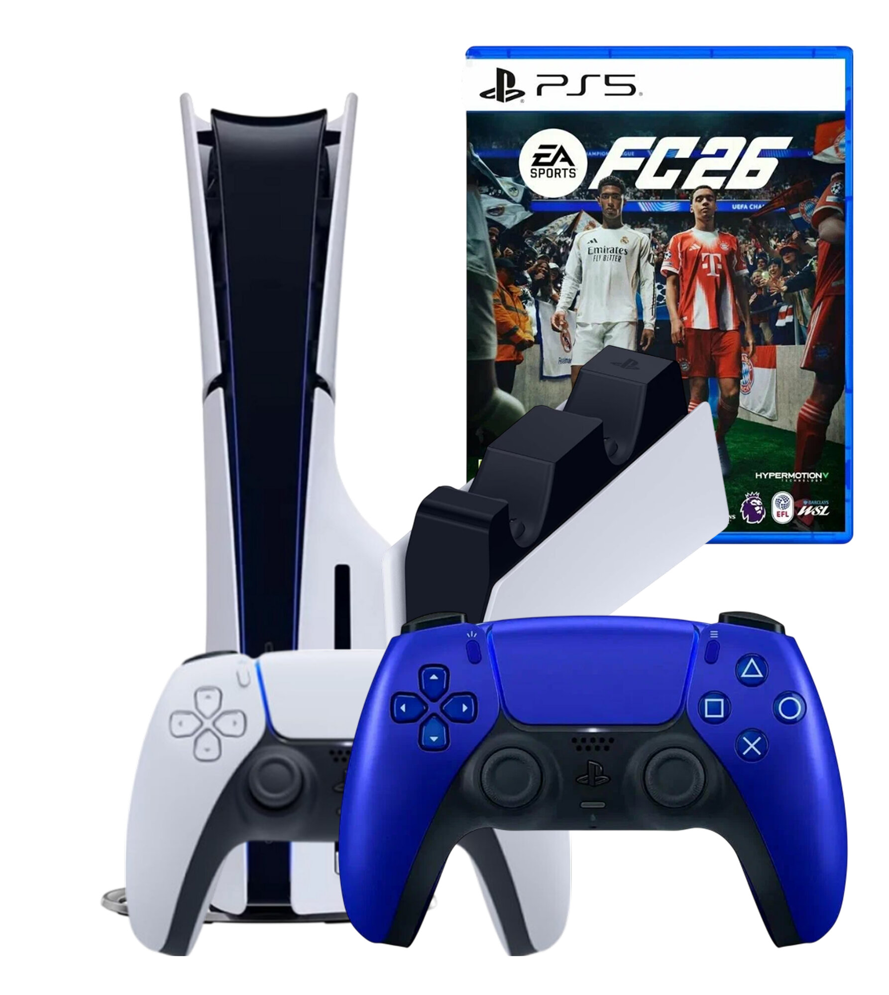 Игровая приставка PlayStation 5 Slim + 2й геймпад синий кобальт + игра FC26 + станция зарядки