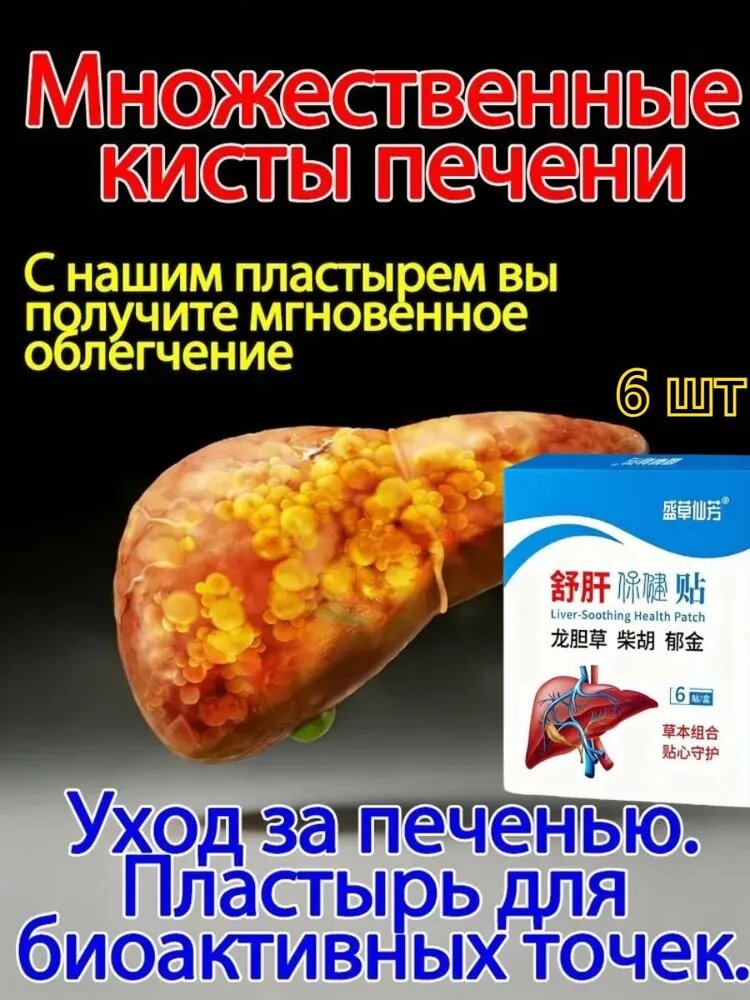 Детокс-пластырь для печени, 6 шт. Натуральный, с травами, против жирового гепатоза