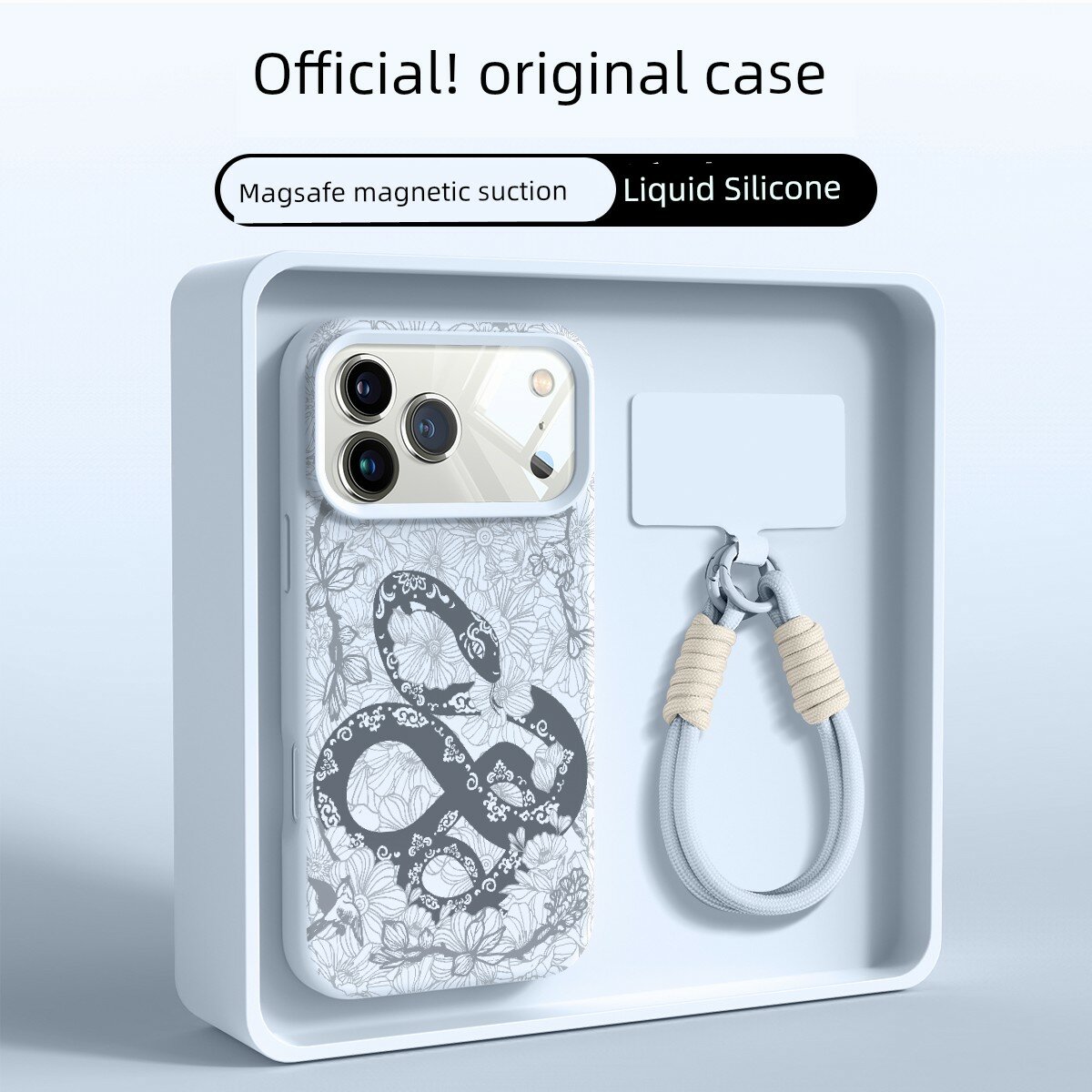 Чехол для iPhone Air с магнитным креплением MagSafe, облако-синий цвет, противоударный, дизайн змеи, премиум жидкий