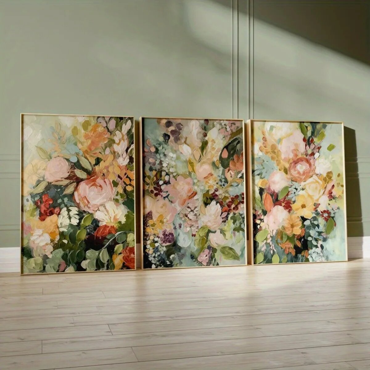 Набор из 3 картин пастельных абстрактных цветов на холсте 30x40cm-unframed