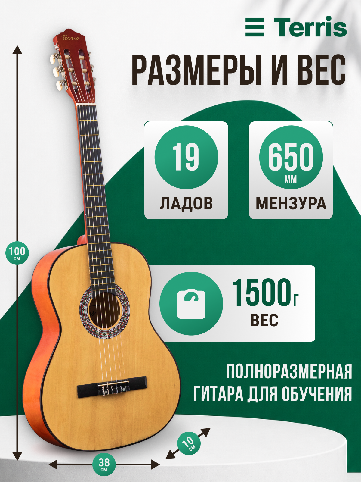 Классическая гитара TERRIS TC-395A NA: 4/4, натуральная, нейлоновые струны, с анкером