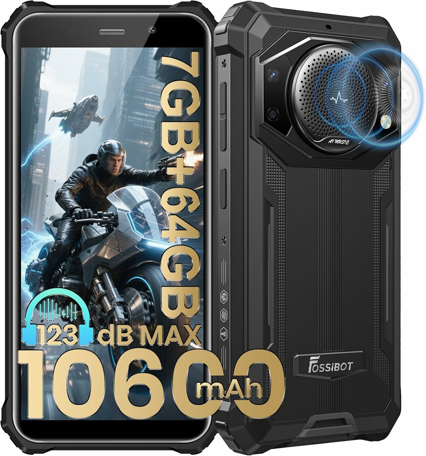 FOSSIBOT F101 P — защищенный телефон, Android 13, 7 (4+3) ГБ, 64 ГБ памяти, 10600 мАч, 5,45-дюймовый экран.