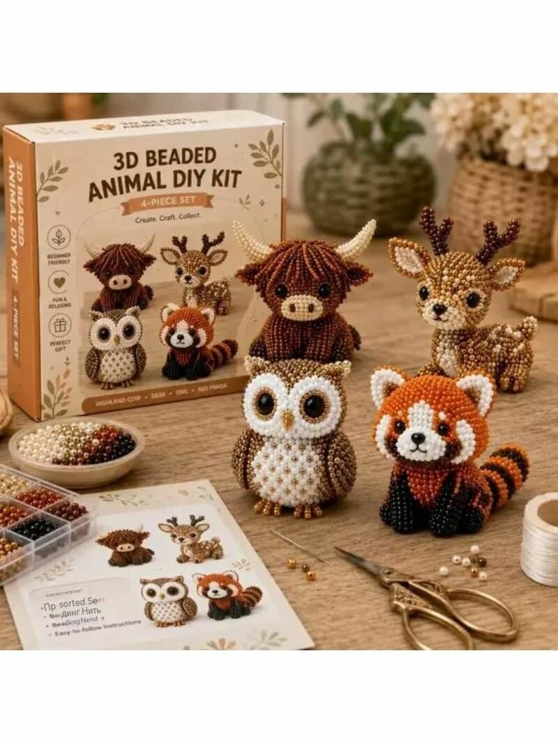 Набор для поделок с 3D животными из бисера