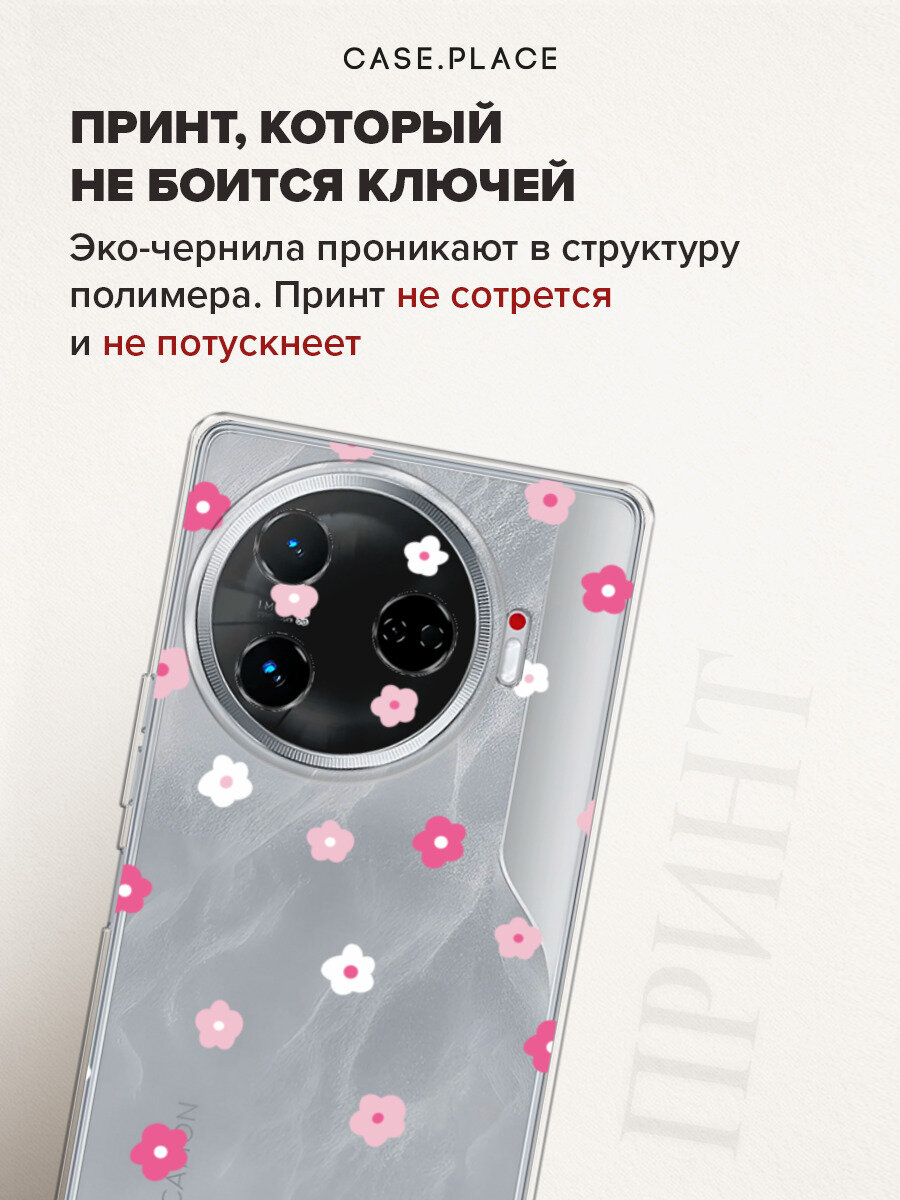 Чехол на Tecno Camon 30 Pro 5G / Текно Камон 30 Про 5G с принтом "Весенние цветочки рисунок", прозрачный — фото 1