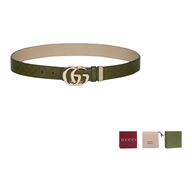 GUCCI GG Marmont Овчина Кожа Аксессуары для телефонов Кожаные ремни Женские Зеленый Бежевый Ширина корпуса 3 см 85