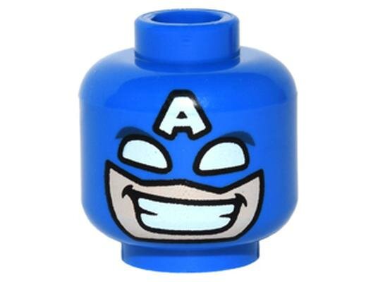 Деталь Lego 3626pb1530 Minifigure, Head Male Mask with Eye Holes White and Letter A on Forehead, Grin with Teeth Pattern (Captain America)