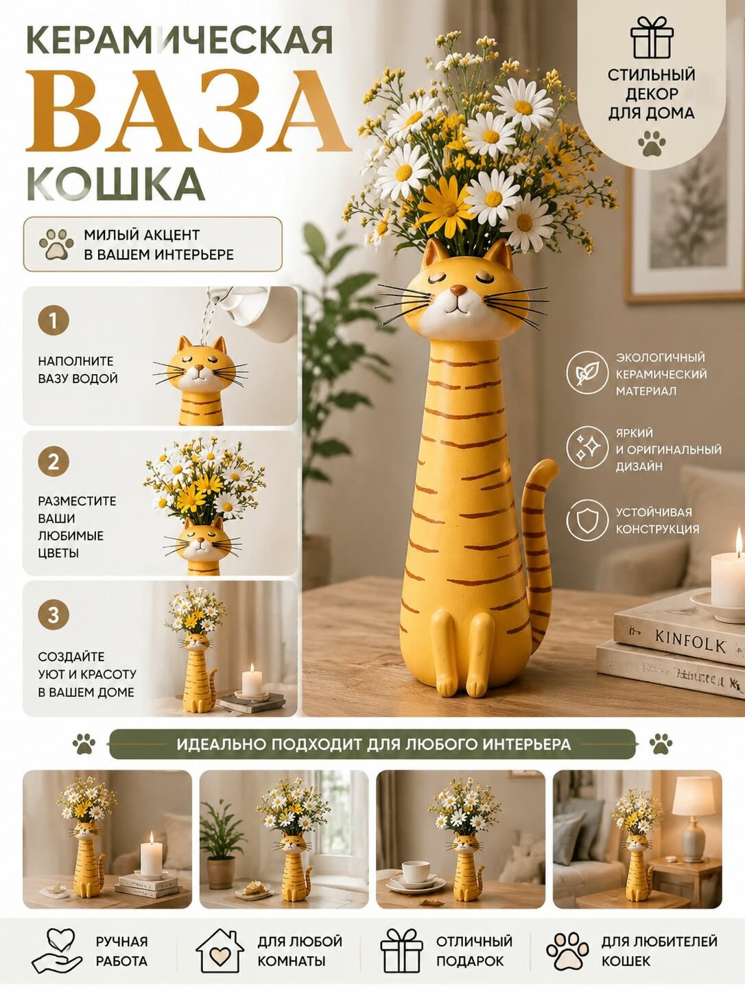 Ваза, 19.5 см , Смола, 1 шт