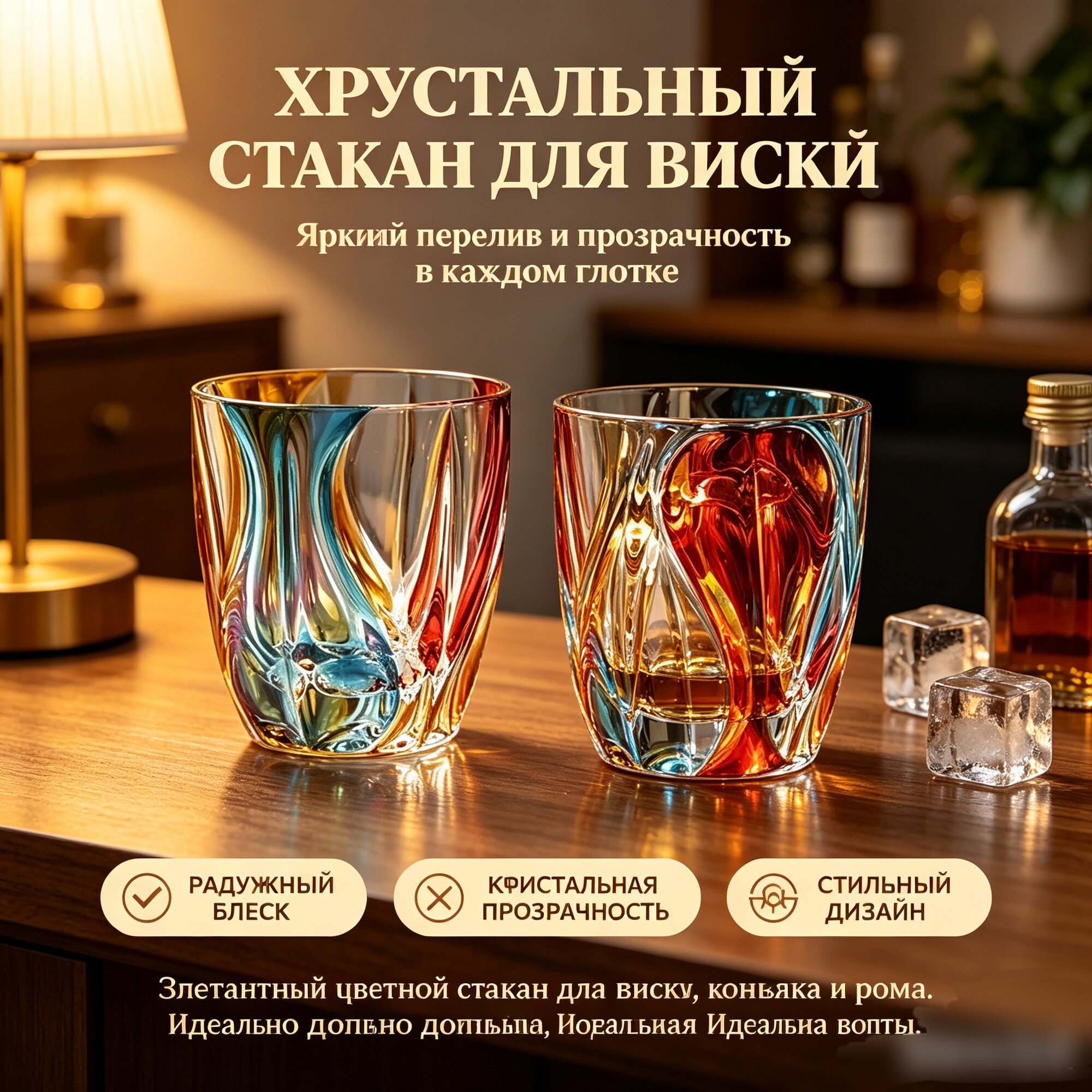 Стакан для виски, хрустальный стакан, цветной стеклянный стакан, посуда для алкоголя