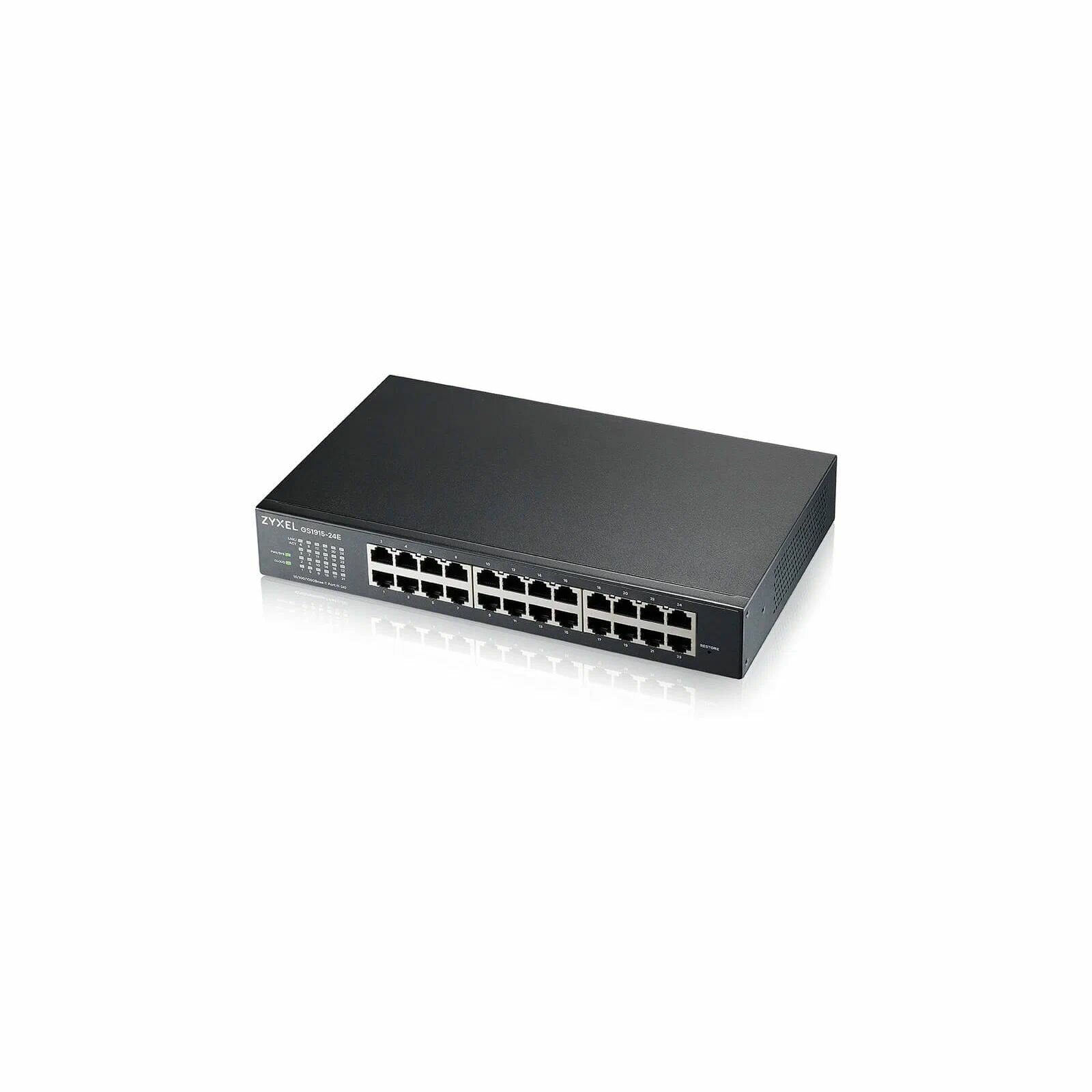 Коммутатор гибридный Smart L2Zyxel NebulaFlex GS1915-24E, rack 19", 24xGE, бесшумный (без вентилятора), автономное/облачное управление