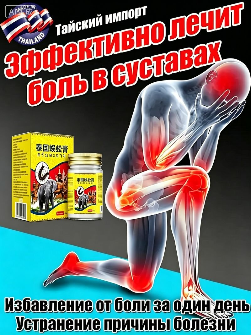 GEALFIS Мазь для суставов и мышц, тайская обезболивающая на травах, 55 мл, при болях в коленях, спине и суставах травяная мазь обезболивающее для суставов для коленей и спины