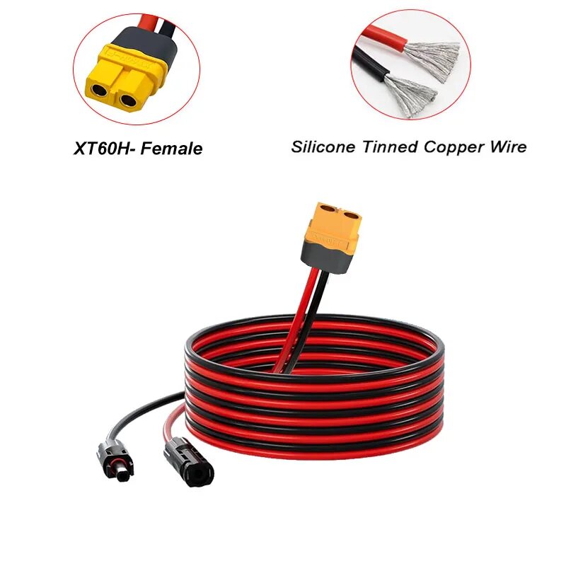 Силиконовый кабель XT60i для солнечных панелей 12AWG XT60H-Female to Mc-4, 1m-3.28ft